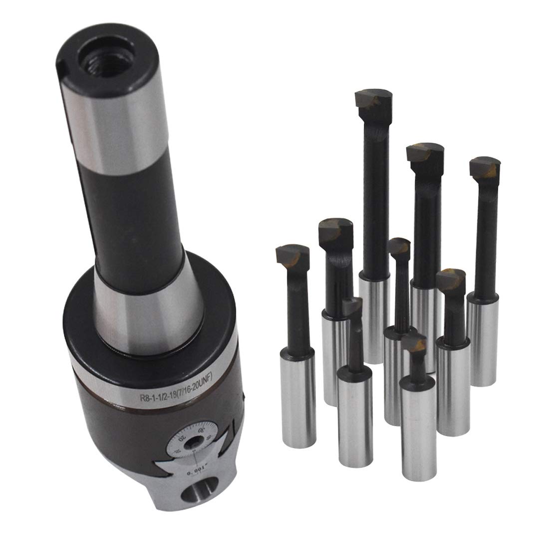 9 Pc.1/2" Carbide Tipped Boring Bar Set Plus 2" Boring Head With R-8 ...